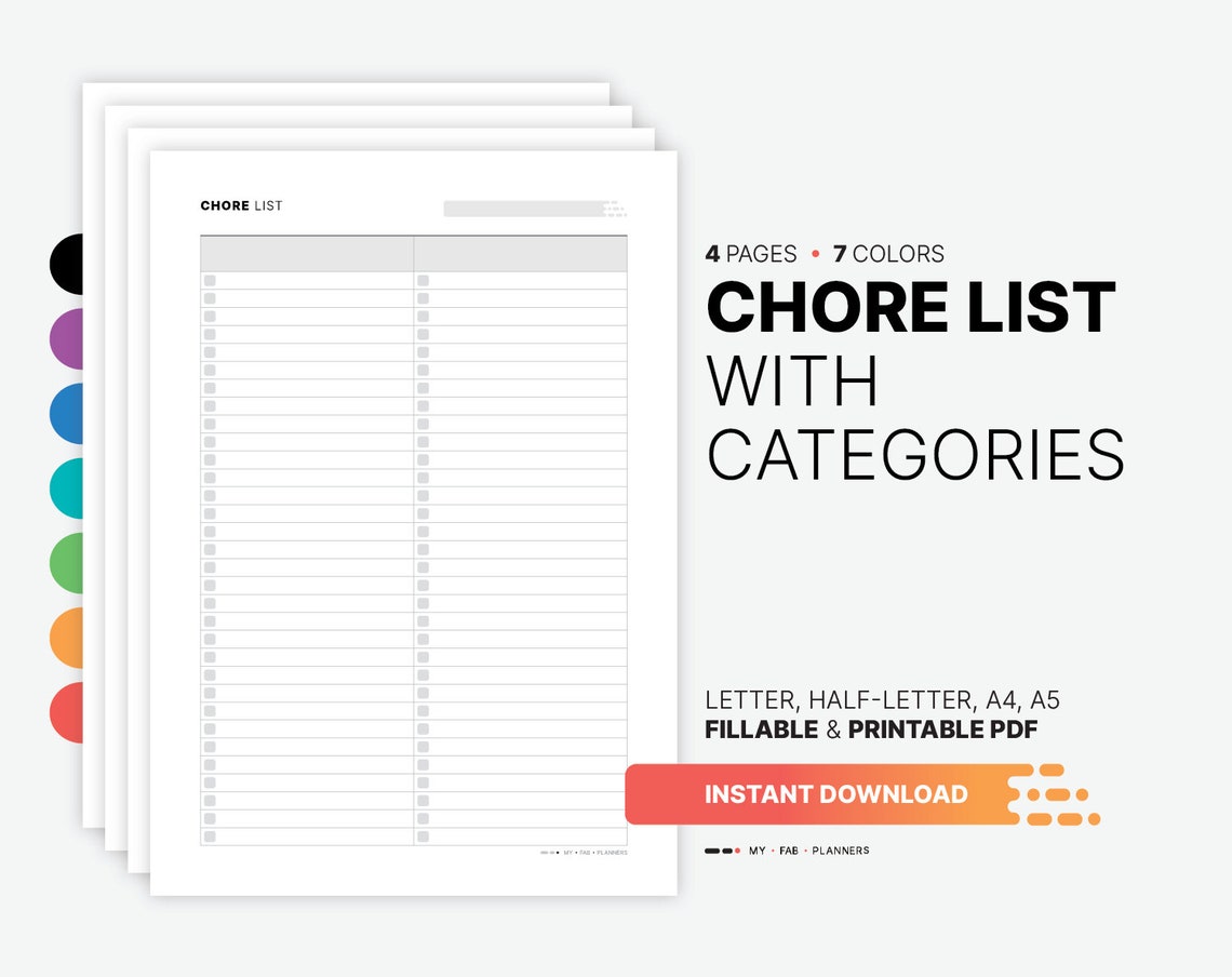 Chore List, Printable House Cleaning Checklist, Fillable Family to Do ...