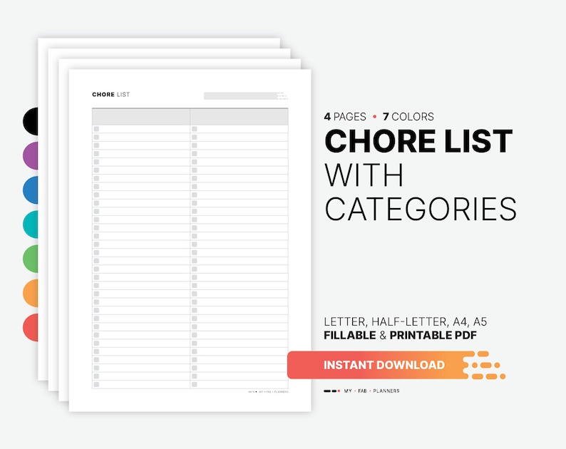 Chore List, Printable House Cleaning Checklist, Fillable Family to Do ...