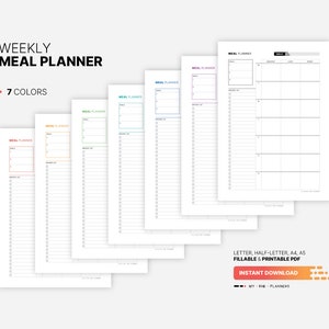 Weekly Meal Plan, Printable Family Grocery List, Fillable Healthy Daily ...