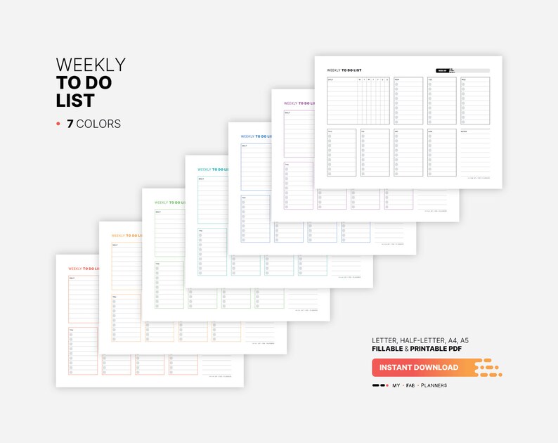 Weekly to Do List Planner, Printable Task List Chart, Productivity ...