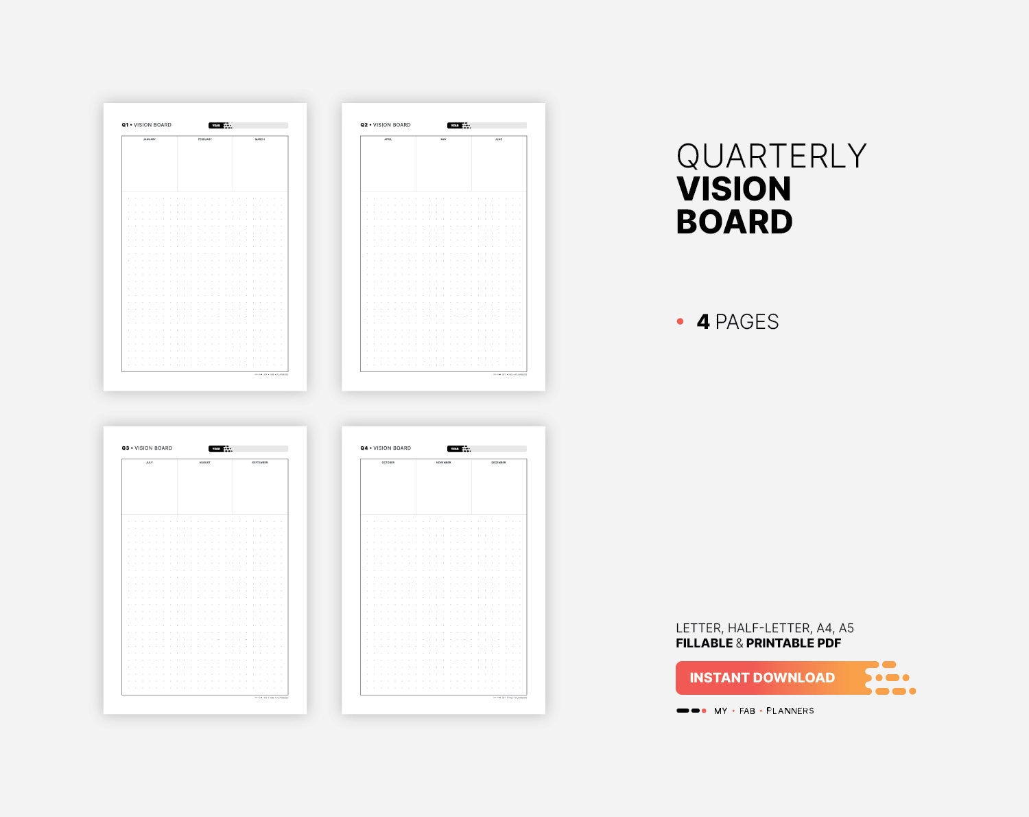 Quarterly Vision Board With 3-month Plan, Fillable Goal Dashboard ...