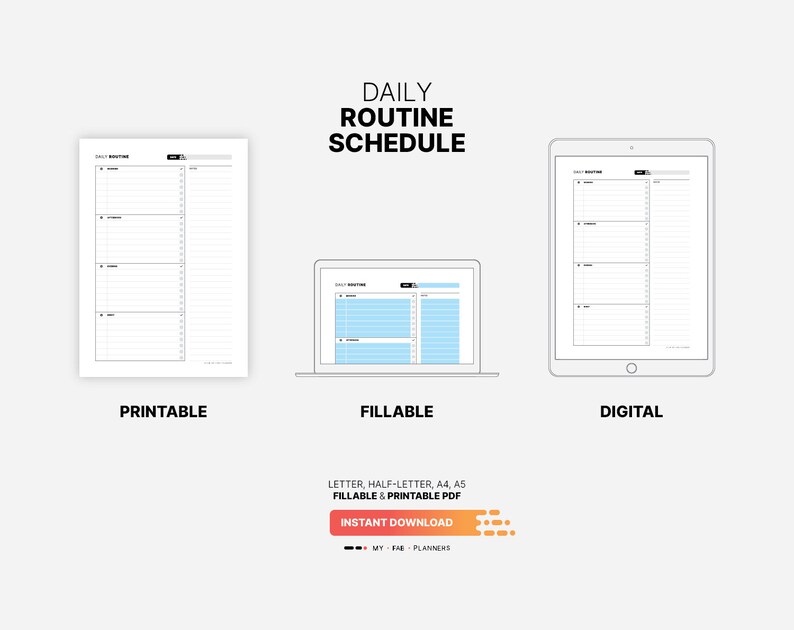 Daily Routine Schedule, Printable Morning, Night Chore Chart, Fillable ...