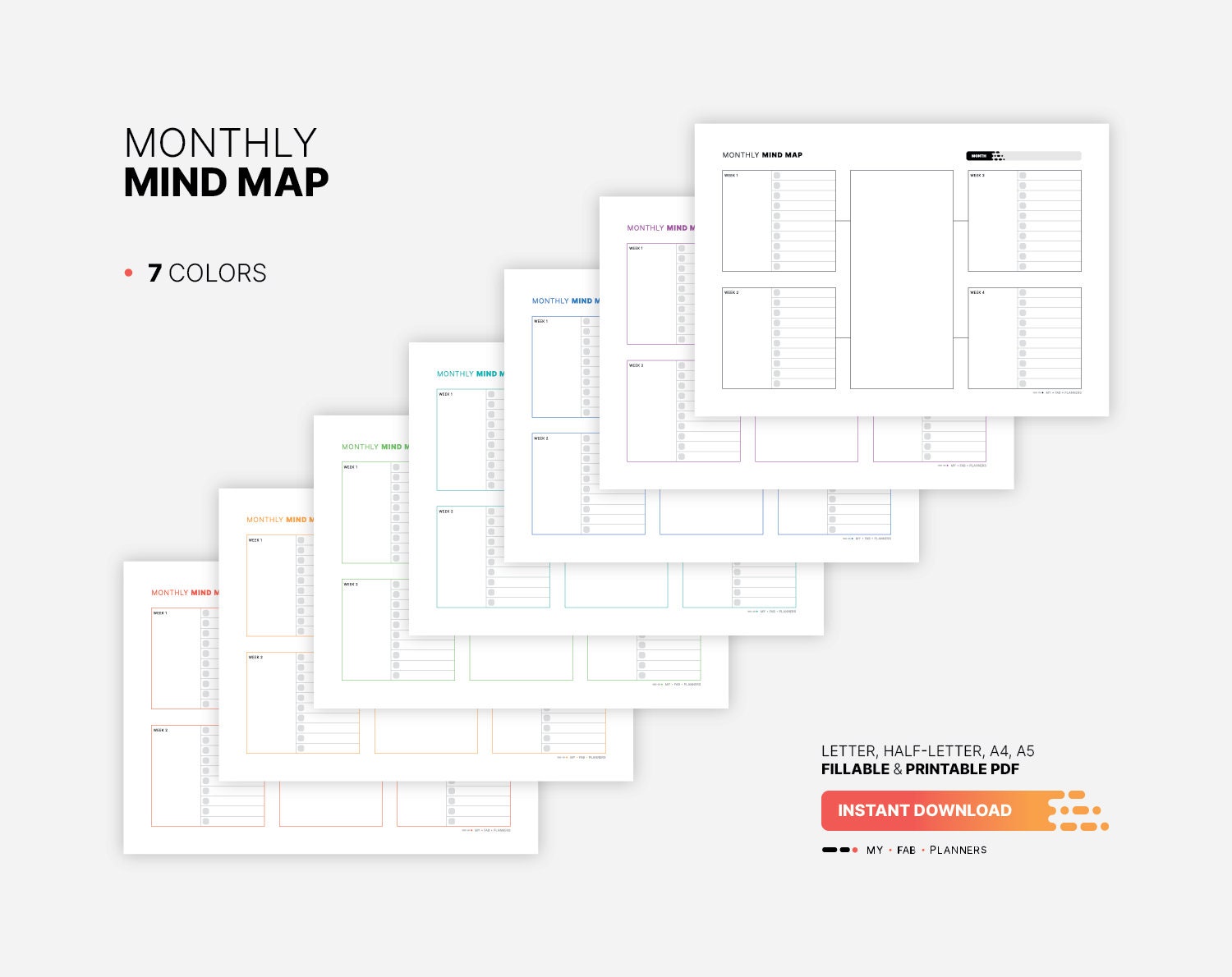 Monthly Mind Map, Printable Weekly Things to Do List, Fillable Project ...