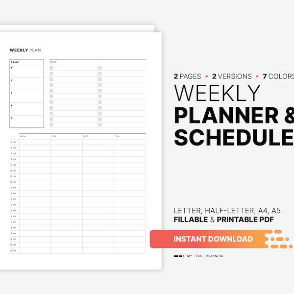 6-week Calendar, Planner, Fillable Work & Productivity Goal Tracker ...