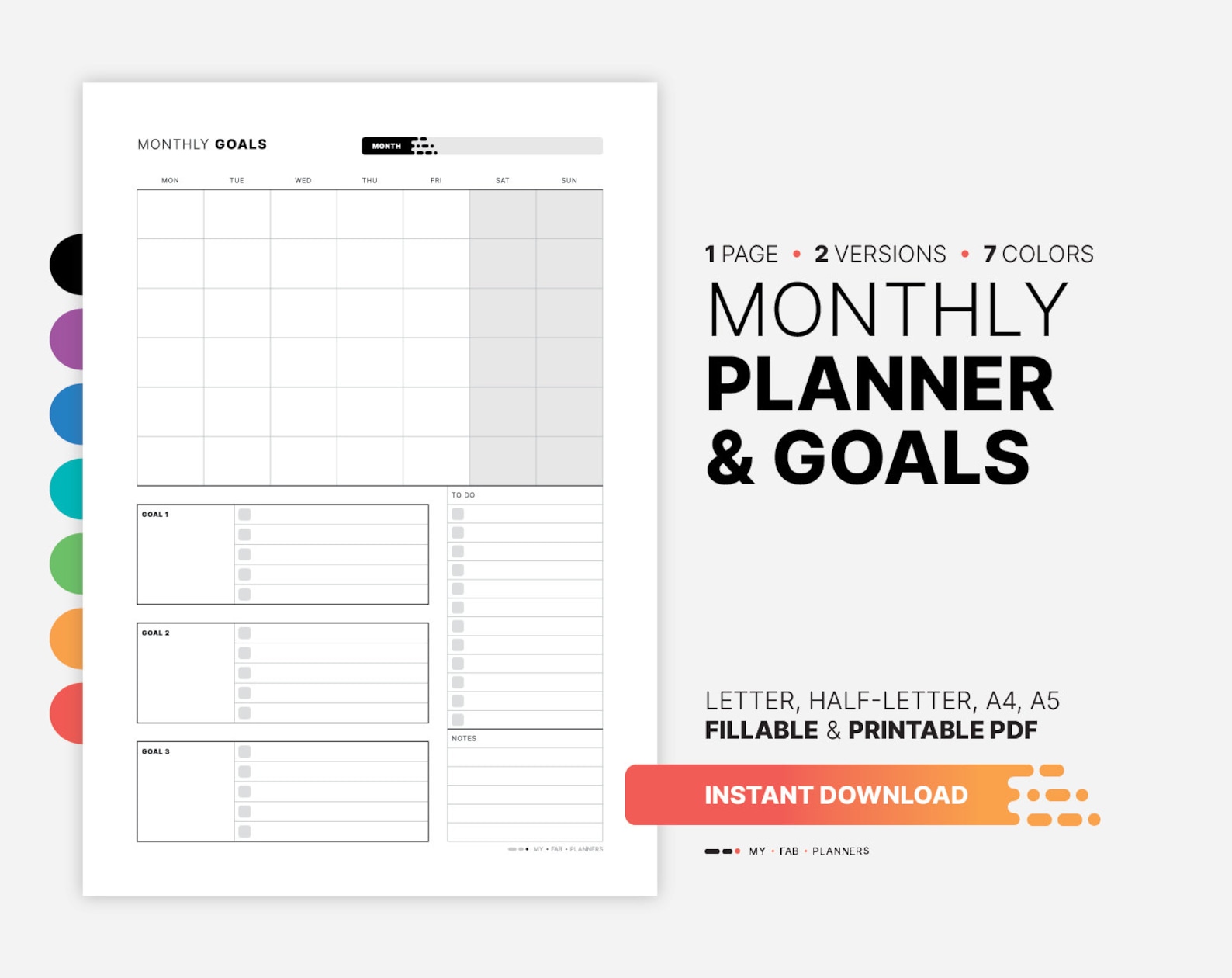 Monthly Goals Template, Life Goal Setting Planner, Fillable Things to ...