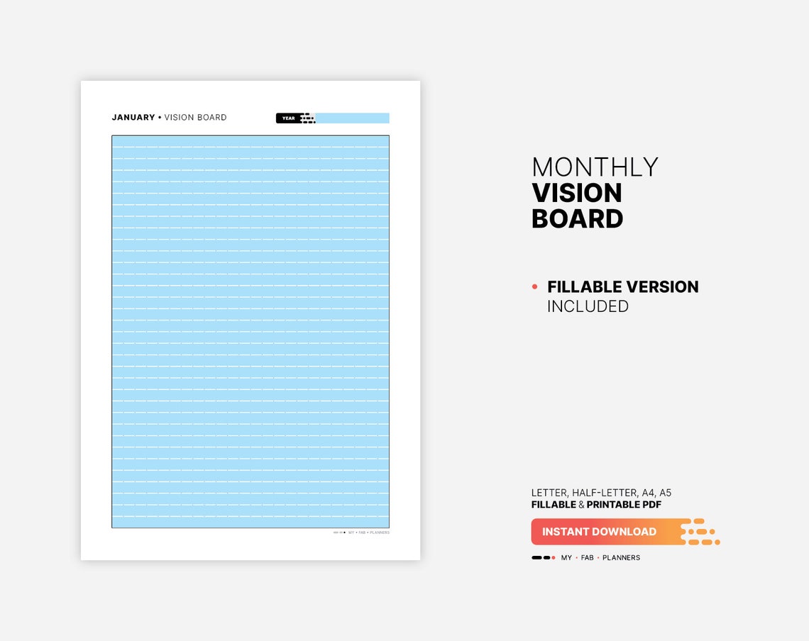 Monthly Vision Board Printable Planner Template Fillable - Etsy New Zealand
