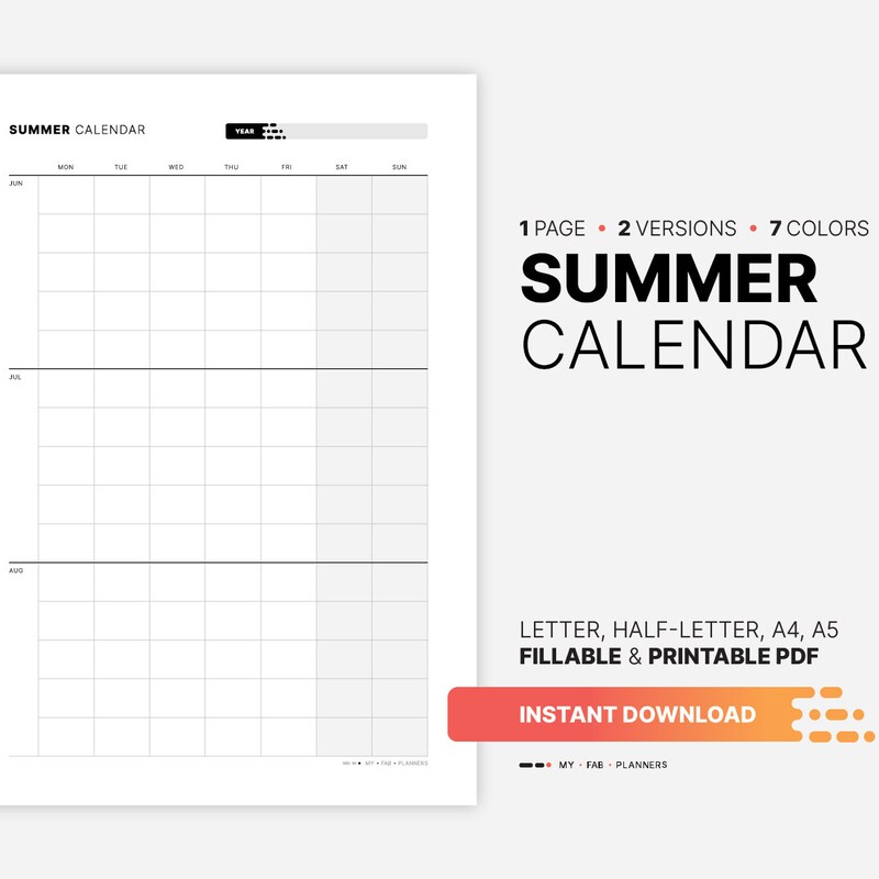 Summer Calendar - Etsy