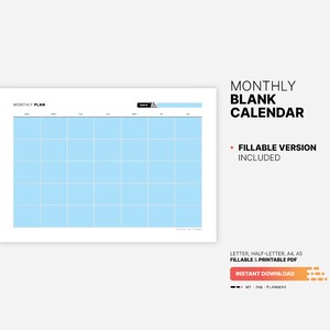 Monthly Blank Calendar Printable Landscape Insert Fillable - Etsy