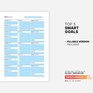 Top 5 SMART Goals With Action Plan, Goal List & Setting Printable ...
