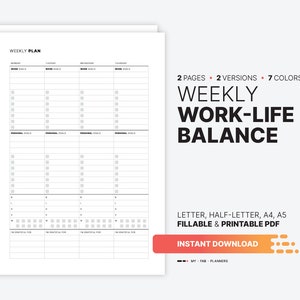 Weekly Work-life Balance Planner Fillable Goal Mapping | Etsy