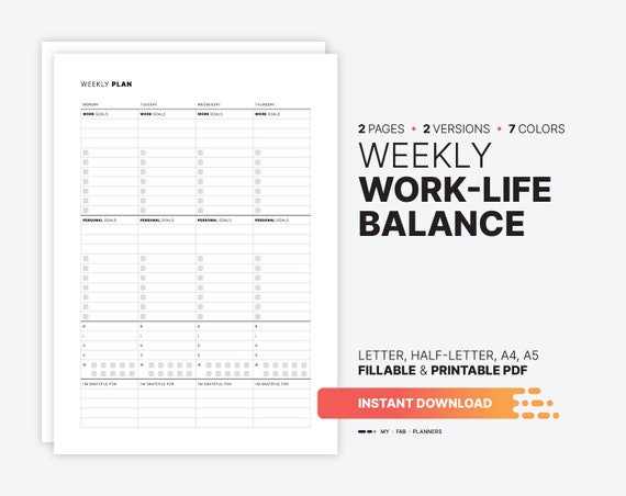 Weekly Work-life Balance Planner Fillable Goal Mapping | Etsy