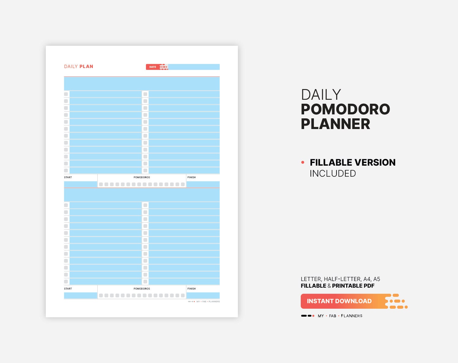 Daily Pomodoro Method Planner and Tracker, Work Action Plan, to Do List ...