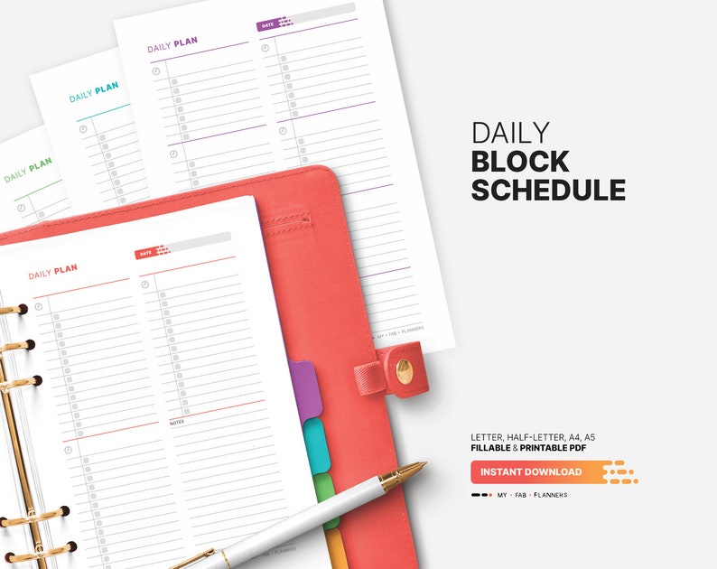 Daily Block Schedule Planner, Hourly Task Checklist, Tracker & Manager ...