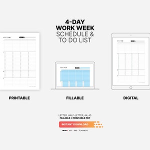 4-day Work Week Schedule, Fillable Things to Do List, Printable Work at ...