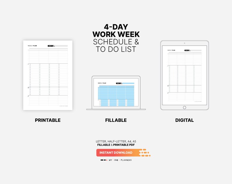4-day Work Week Schedule, Fillable Things to Do List, Printable Work at ...