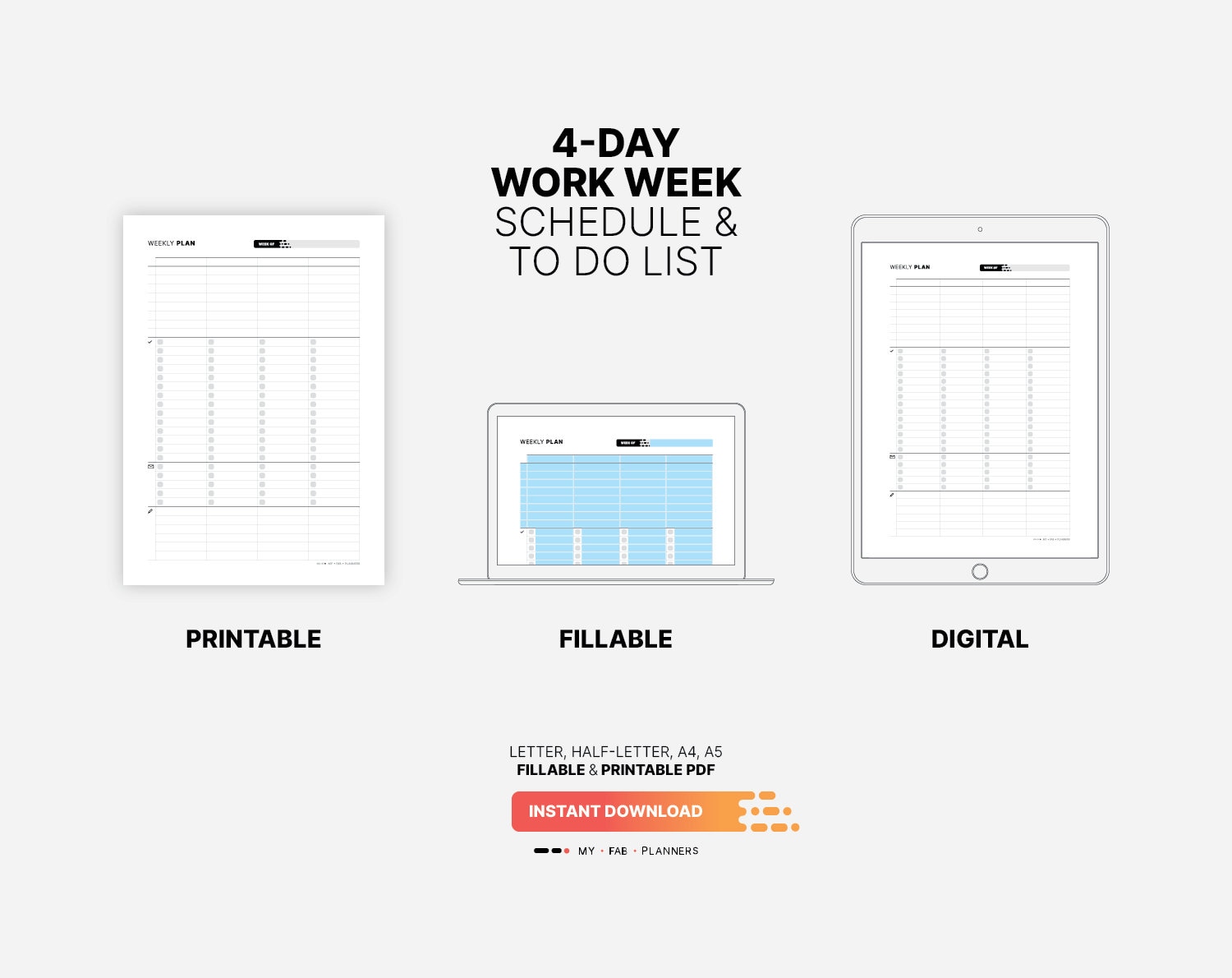 4-day Work Week Schedule, Fillable Things to Do List, Printable Work at ...