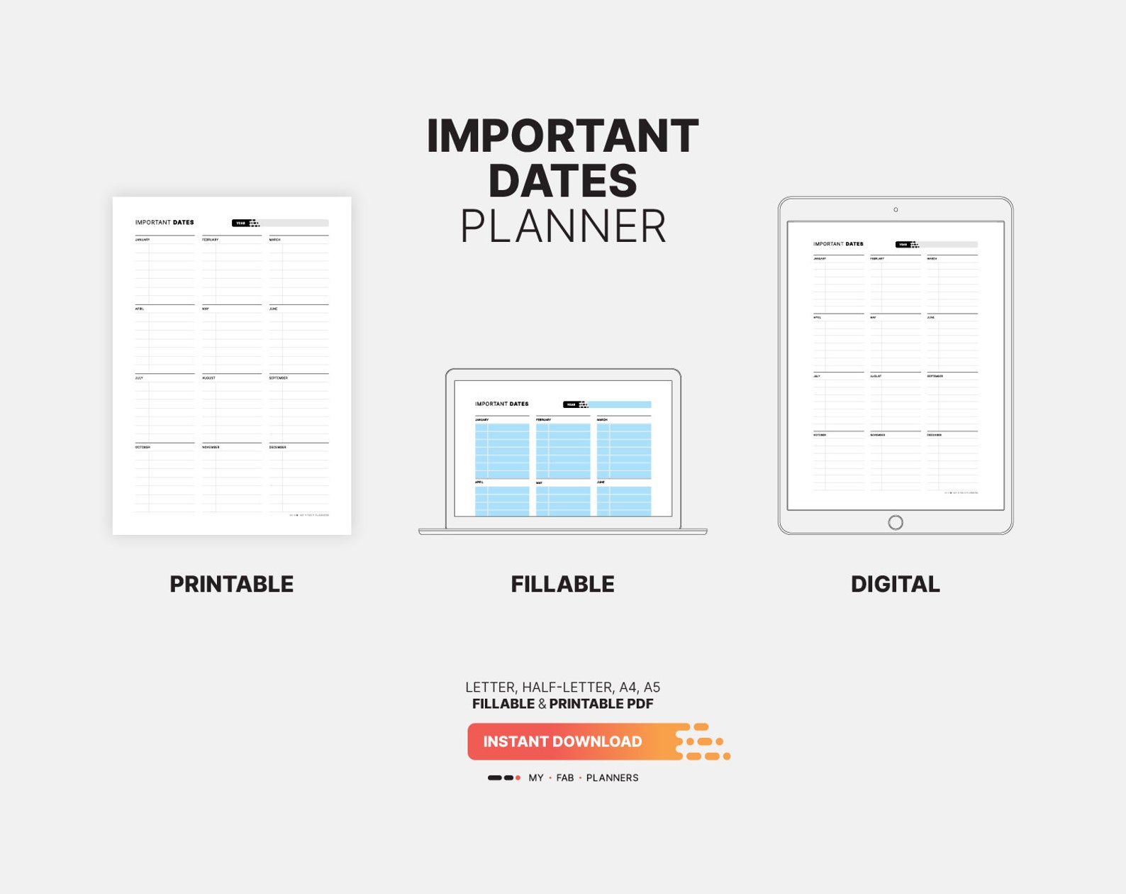 Yearly Important Dates Planner, Fillable Birthday & Life Events List ...