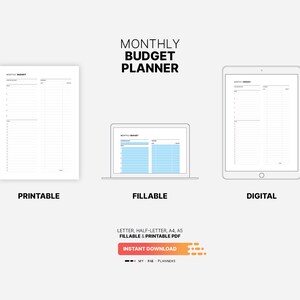 Monthly Budget Planner, Fillable Financial Book Sheet Template, Finance ...