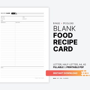 Blank Food Recipe Card Fillable Personal Cards Book & Binder | Etsy