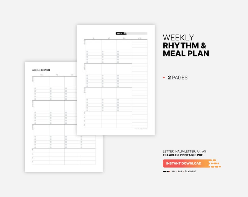 Weekly Rhythm & Meal Plan, Daily and Morning Routine Task Planner ...