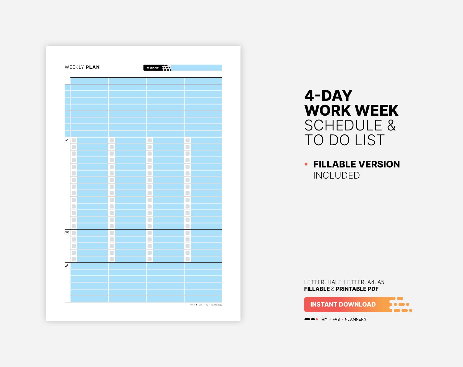 4-day Work Week Schedule, Fillable Things to Do List, Printable Work at ...