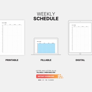 Weekly Schedule Template, Hourly Block Timetable Planner, Week on 2 ...