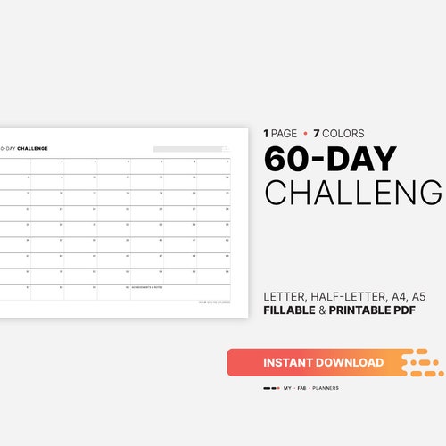 60 Day Challenge Goal Setting Goal Progress Tracker Habit - Etsy