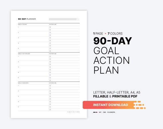 90-day Goal Action Plan Fillable Goal Setting Worksheet | Etsy UK