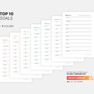 Top 10 Goals, Life Goal List Setting, Dashboard & Worksheet Planner ...