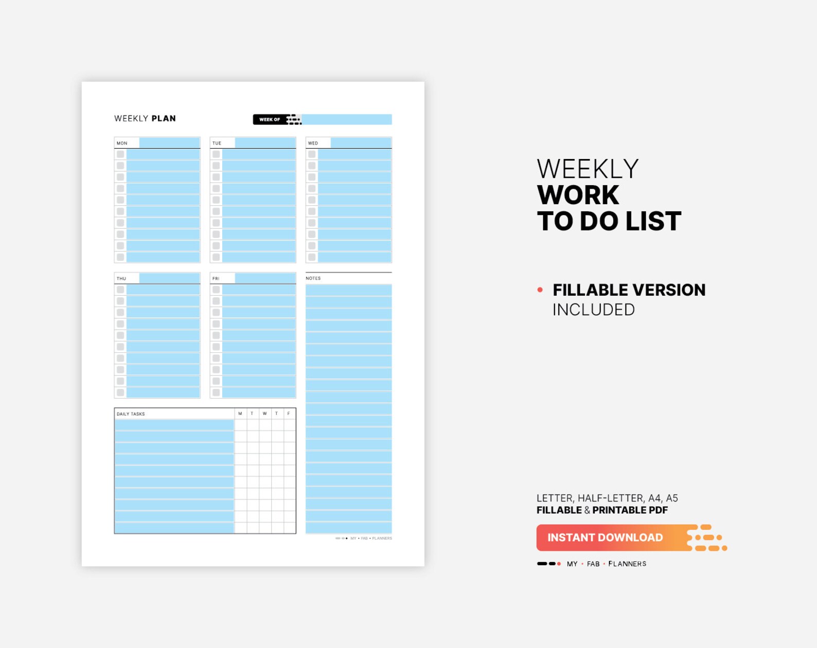 Weekly Work to Do List, Printable Organizer Checklist, Fillable Project ...
