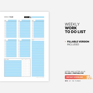 Weekly Work to Do List, Printable Organizer Checklist, Fillable Project ...
