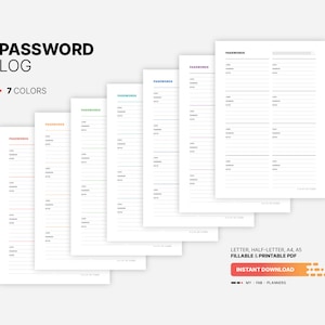 Password Log & Keeper Sheet With Fillable Boxes for Printable Journal ...