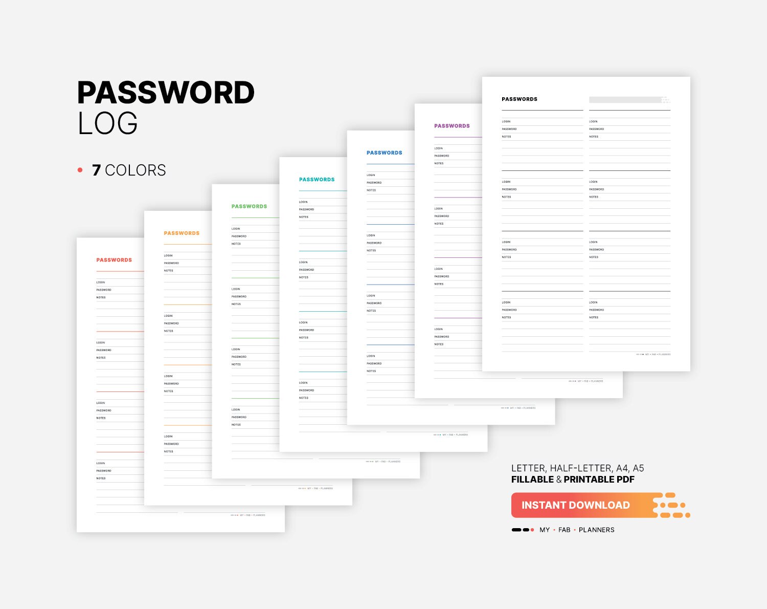 Password Log & Keeper Sheet With Fillable Boxes for Printable Journal ...