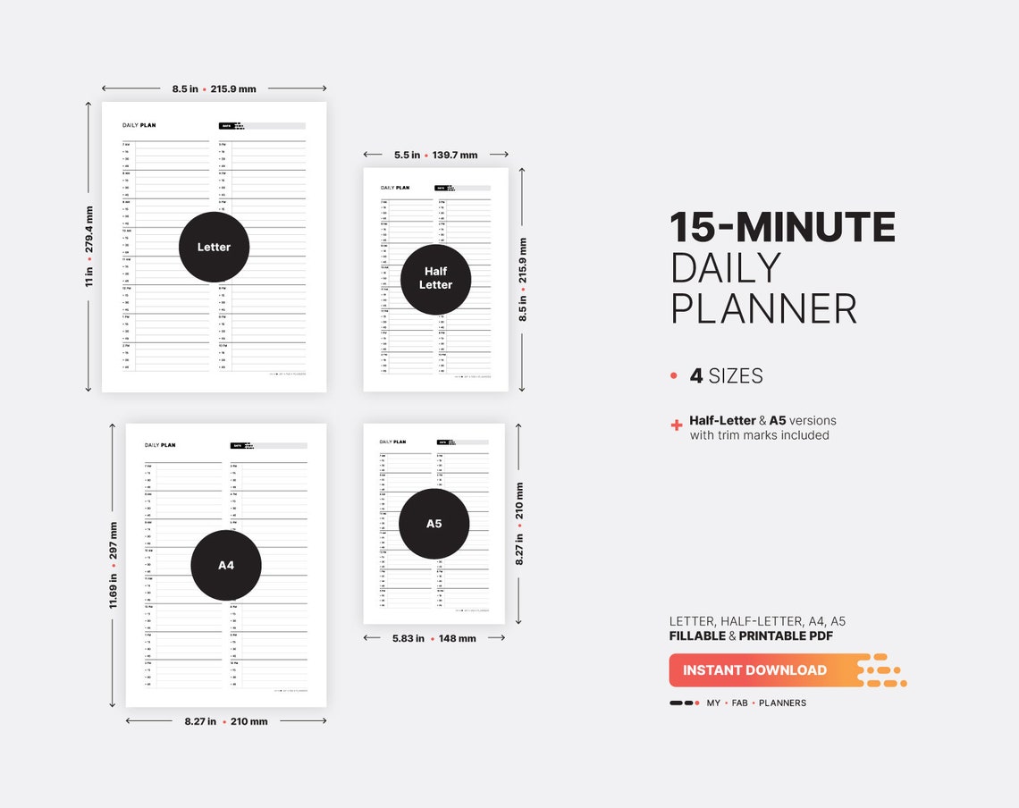 15 Minute Planner Sheet, Daily Appointment Schedule & Time Slots ...