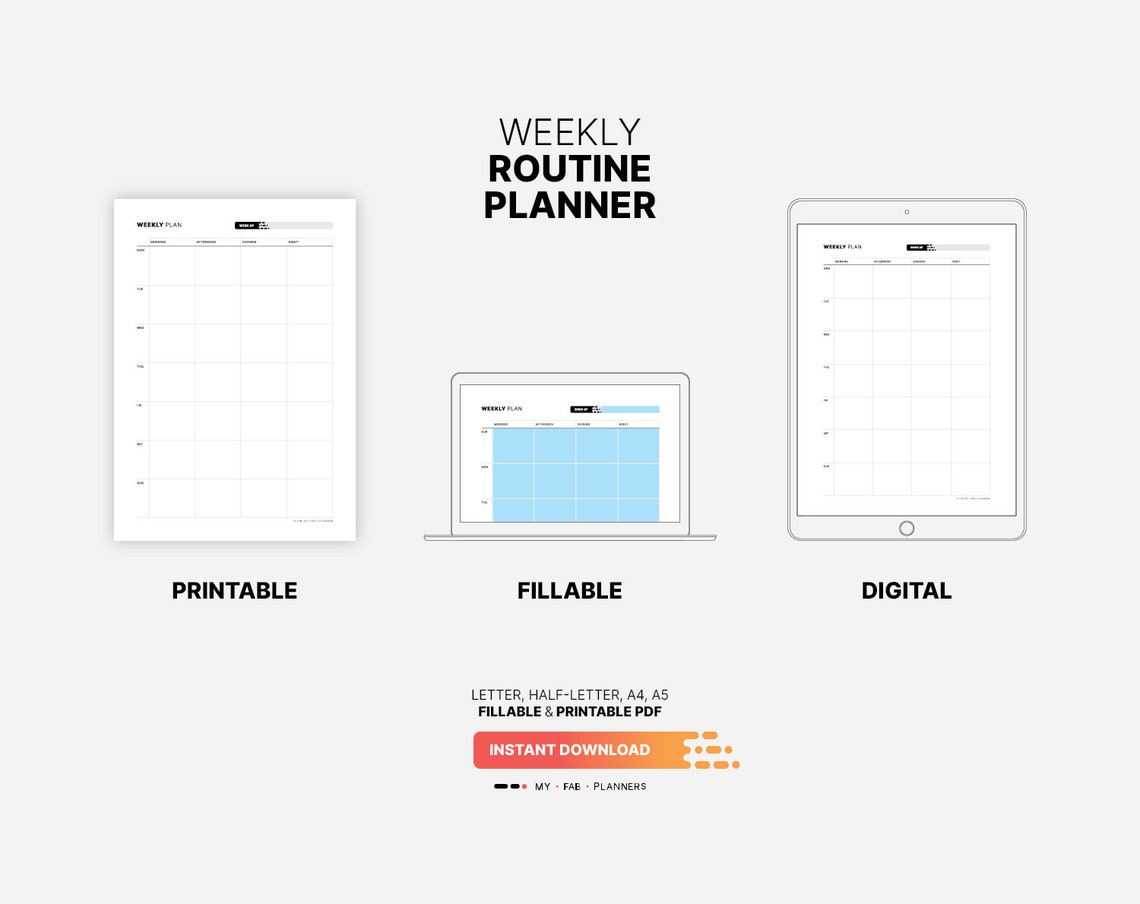 Weekly Routine Planner Printable Daily Chore Chart Fillable - Etsy