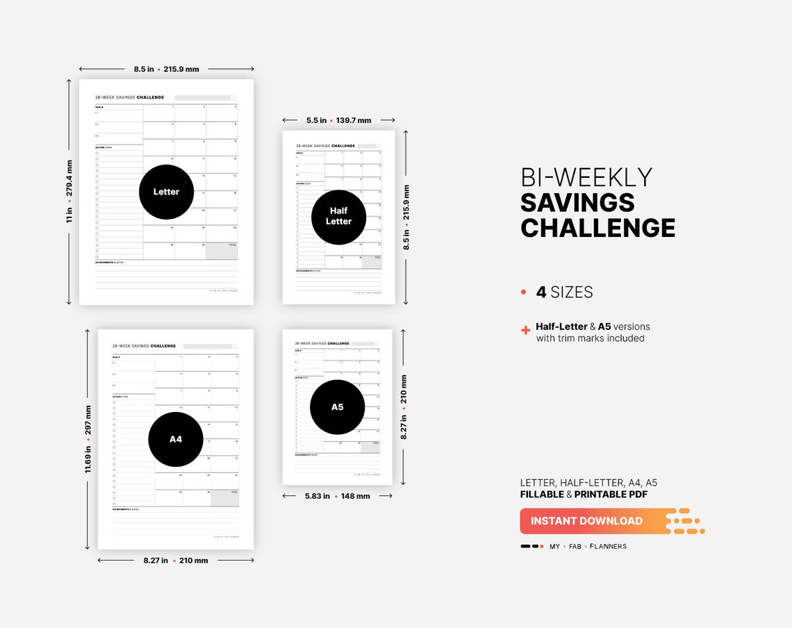 Bi-weekly Savings Challenge, Fillable Personal Budget, Weekly Money ...