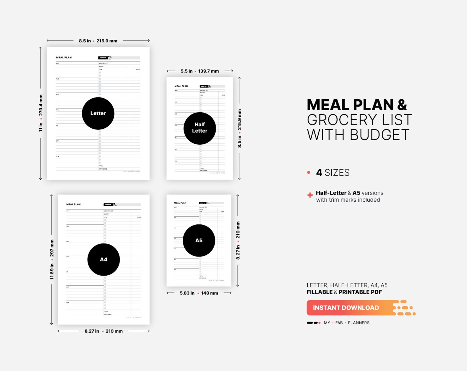 Budget Meal Plan Grocery List Planner Fillable Weekly Meal Ideas Budget Meal Plan Grocery List Planner Fillable Weekly Meal Ideas