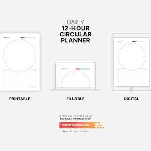Daily 24-hour Circular Chart, Printable Visual Planner, Fillable Routine Time Blocking, Circle ...