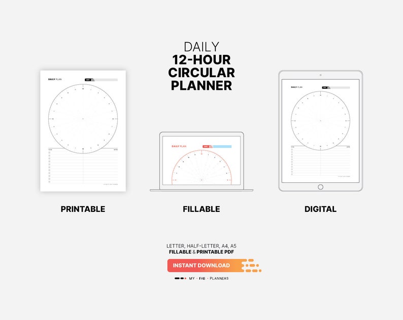 Daily 24-hour Circular Chart, Printable Visual Planner, Fillable ...