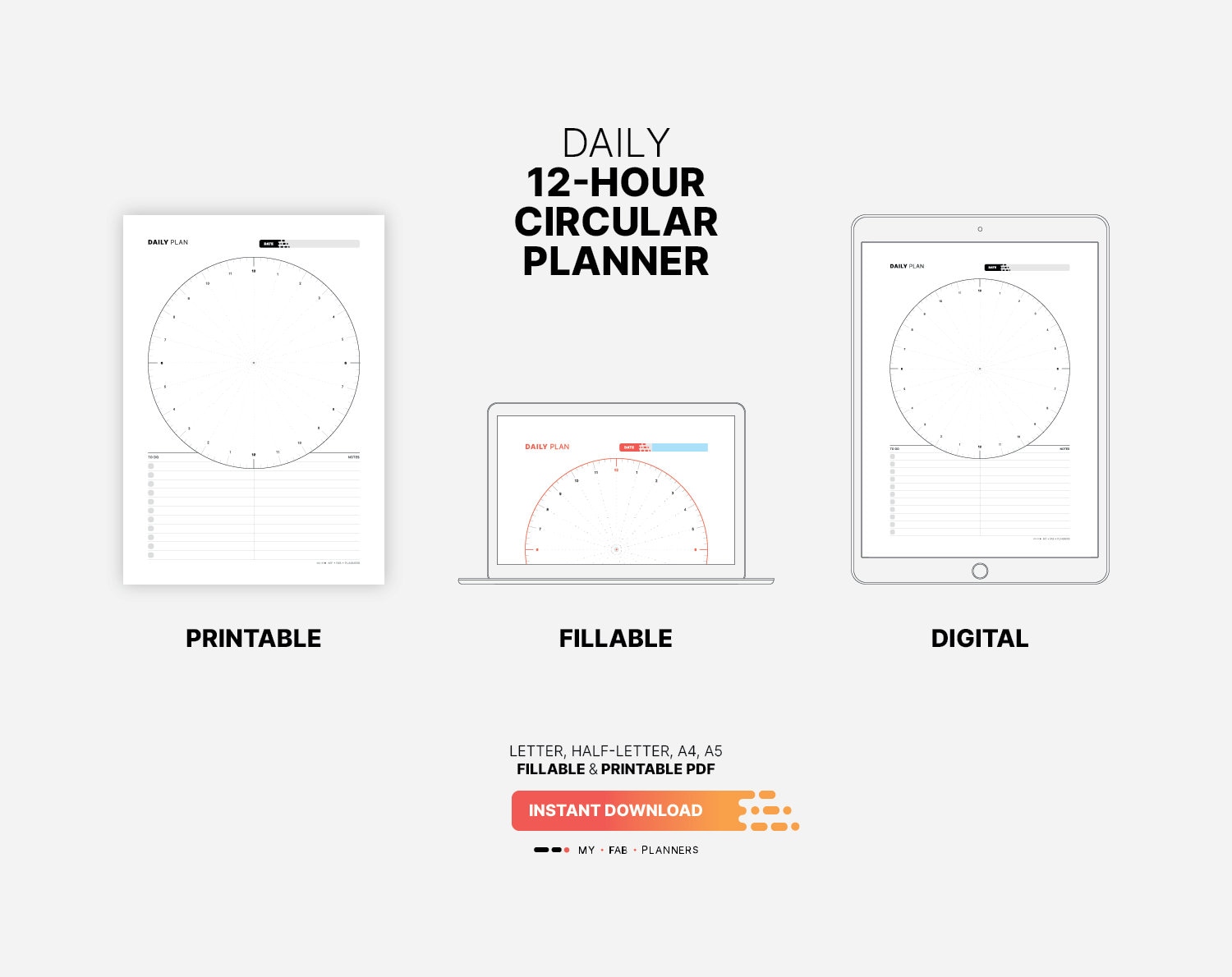 Daily 24-hour Circular Chart, Printable Visual Planner, Fillable ...