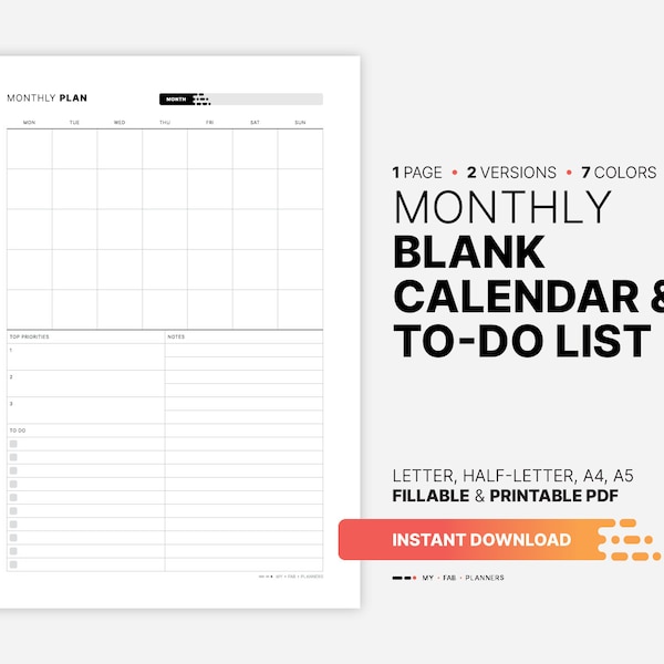 Blank Calendar Pdf - Etsy