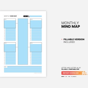 Monthly Mind Map Planner Template, Mindfulness Task Manager, Printable ...
