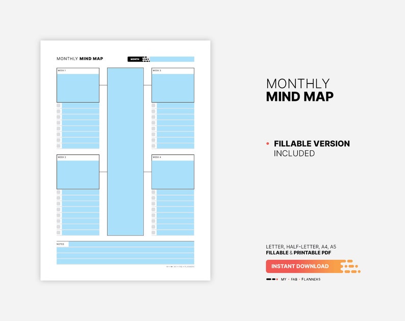 Monthly Mind Map Planner Template Mindfulness Task Manager - Etsy