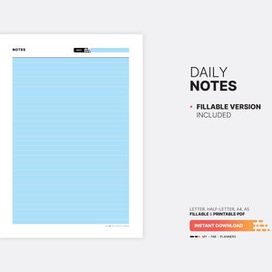 Daily Notes Taking & Writing Planner Page Template, Digital Organizer ...