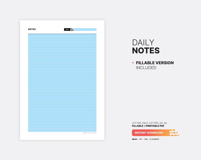 Daily Notes Taking & Writing Planner Page Template, Digital Organizer ...