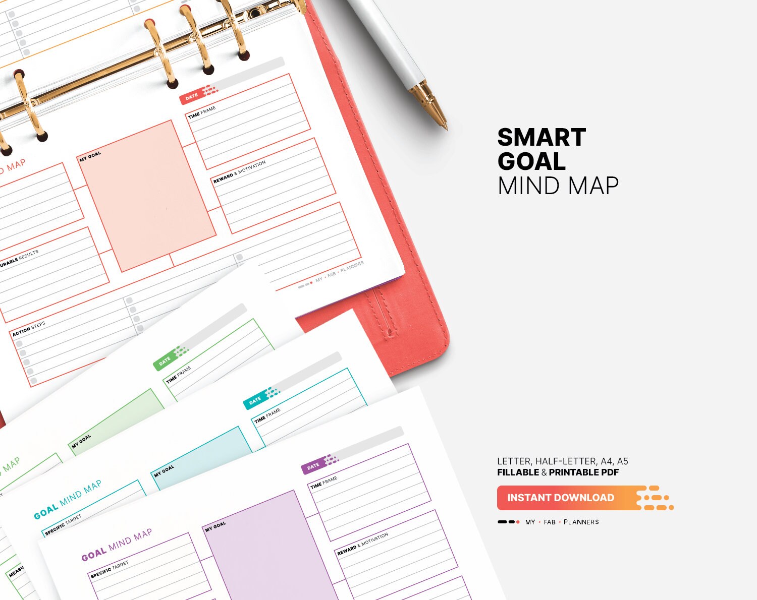 SMART Goal Mind Map, Printable Brainstorm Action Plan, Fillable Project ...