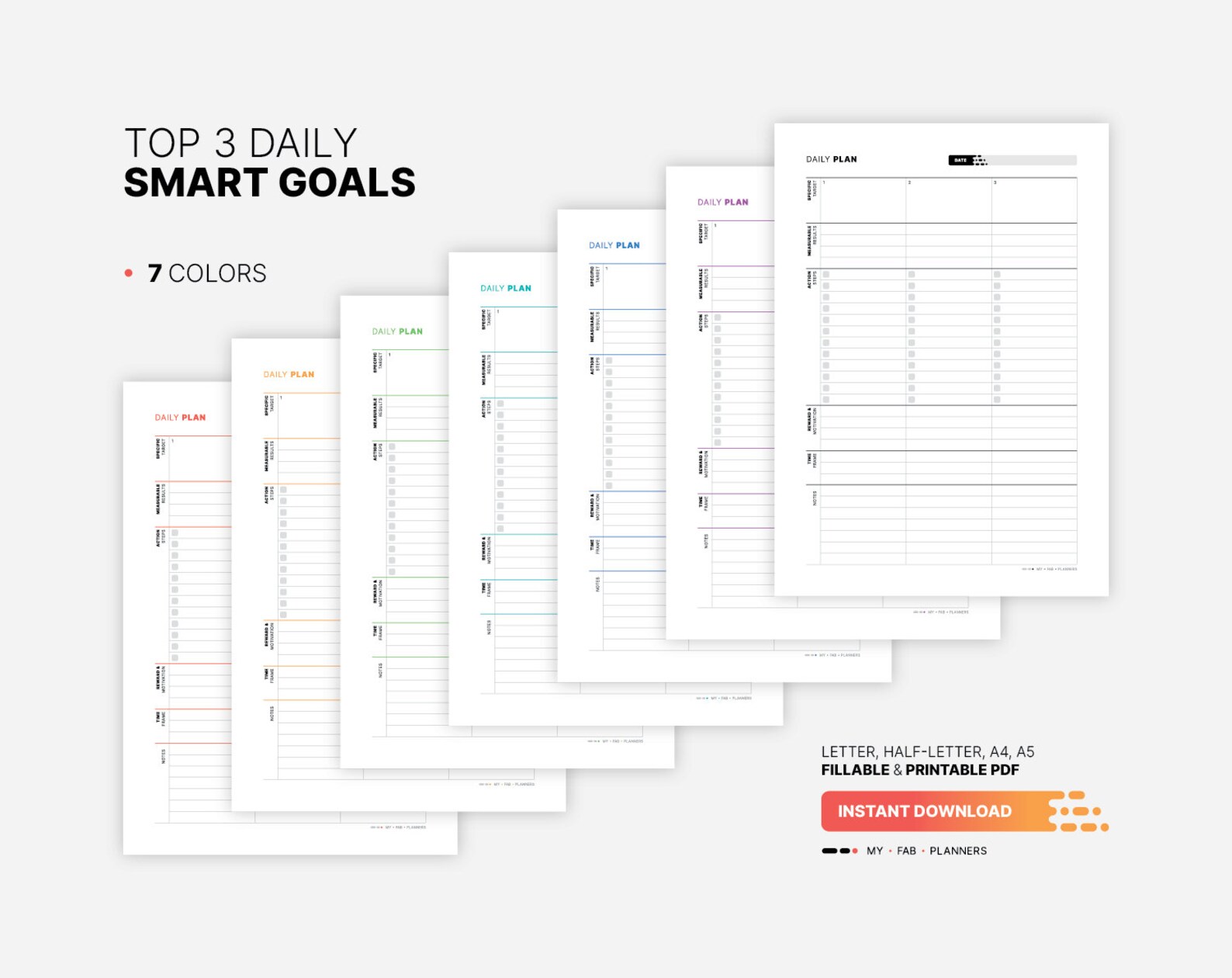 Top 3 Daily SMART Goals With Action Plan, Daily Goal List & Setting ...
