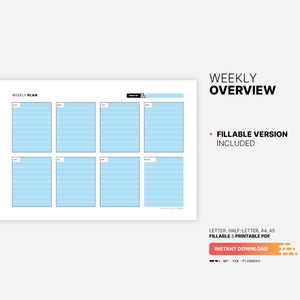 Weekly Overview, Work Productivity Planner, Fillable Schedule, Undated ...