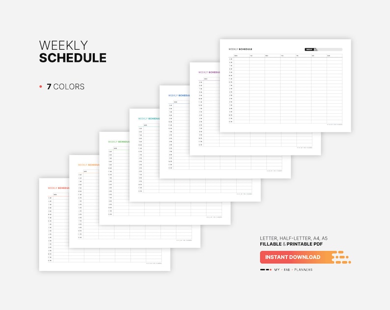 Weekly Schedule Planner, Printable Digital Task Chart at a Glance ...