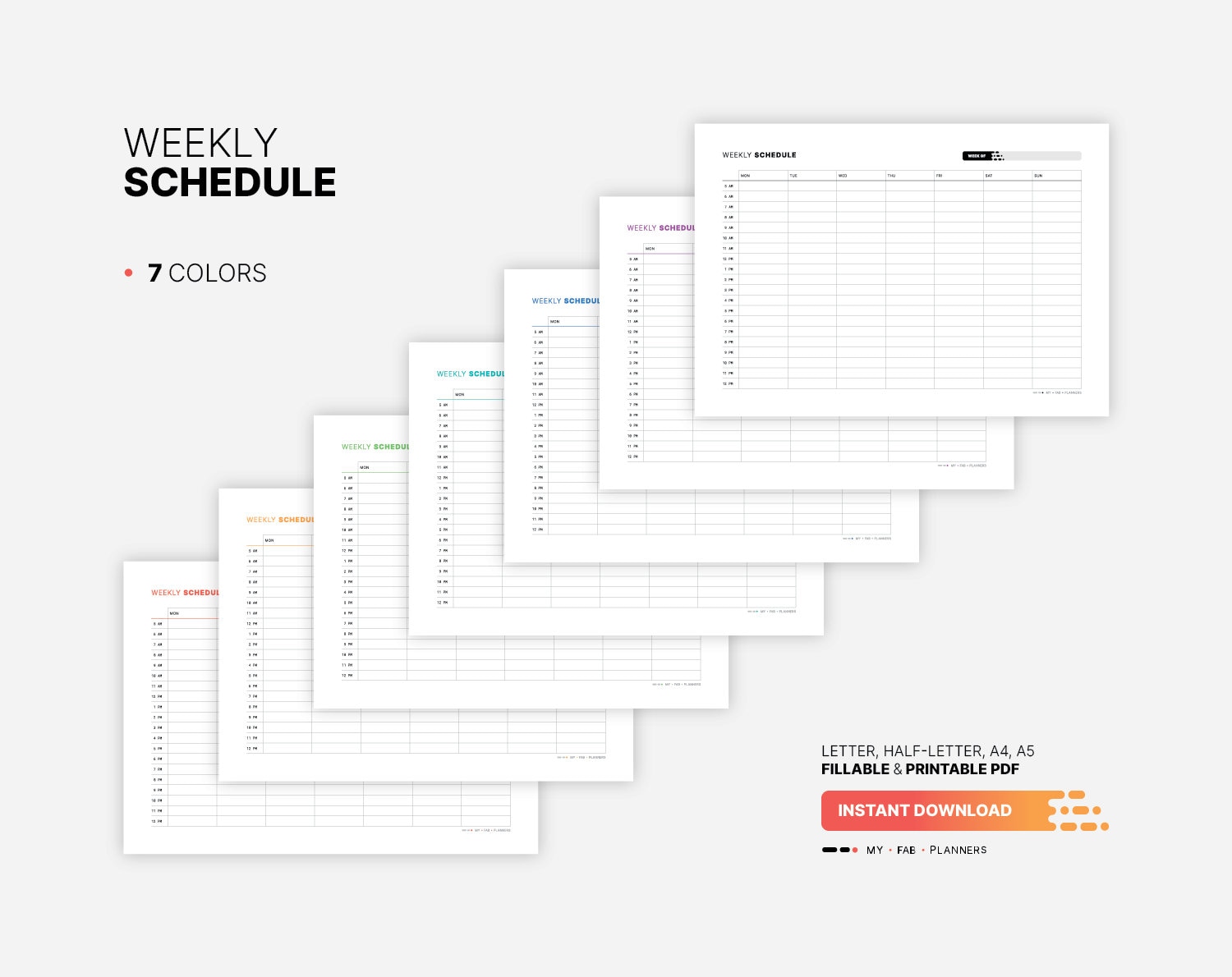 Weekly Schedule Planner, Printable Digital Task Chart at a Glance ...